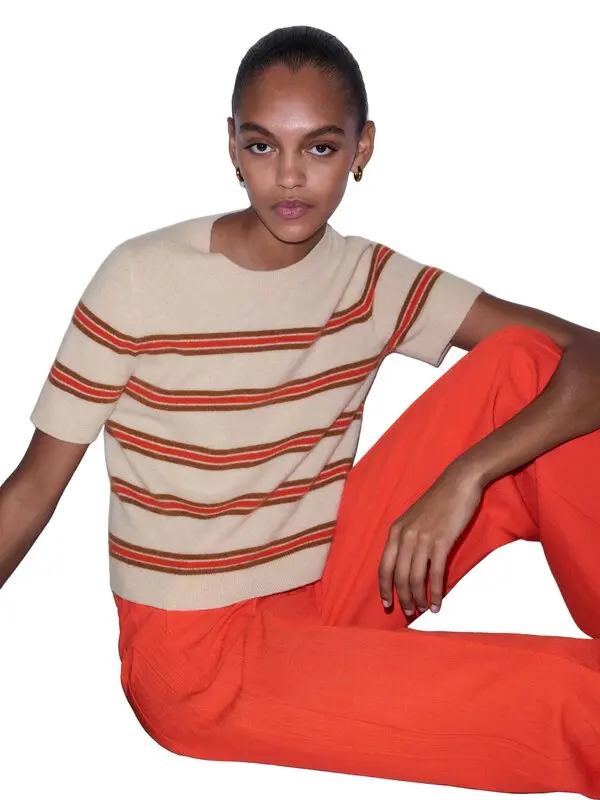 ME+EM Cashmere Stripe Knit Tee - Cream Multi
