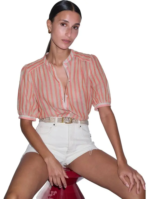 ME+EM Striped Blouse With Tie Detail - Orange Multi