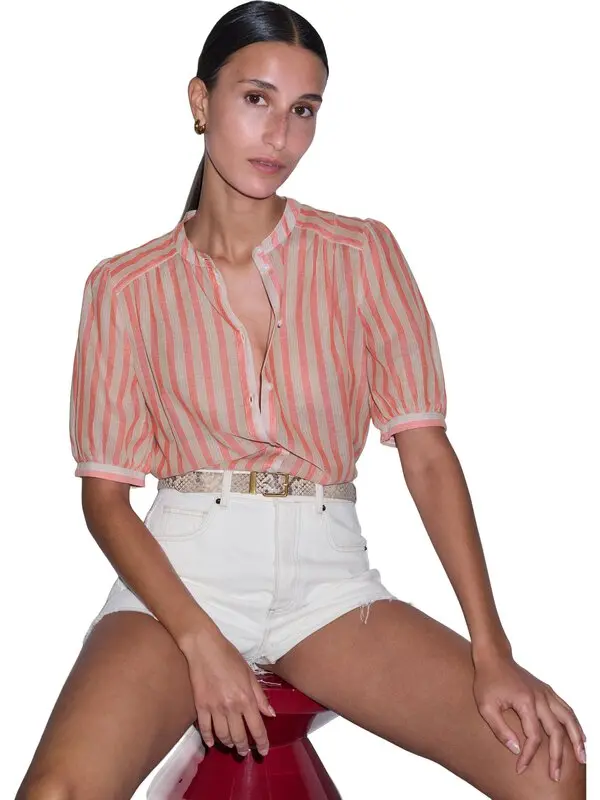 ME+EM Striped Blouse With Tie Detail - Orange Multi