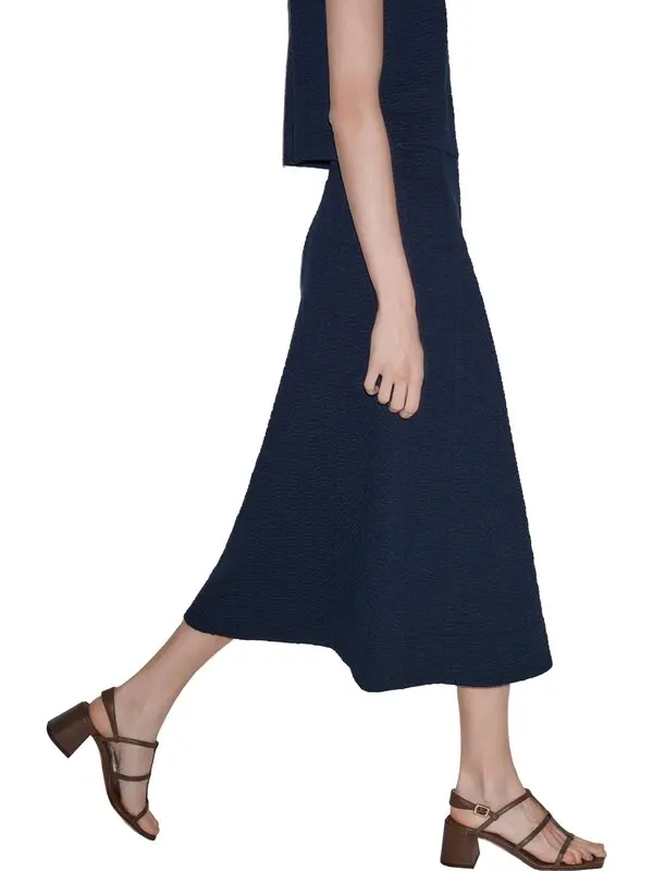 ME+EM Curling Crosses Jacquard Textured Midi Skirt - Navy