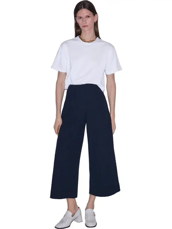 ME+EM Jacquard Cropped Trousers - Navy