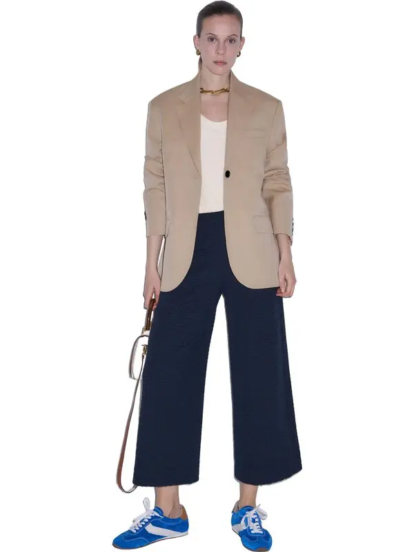 ME+EM Jacquard Cropped Trousers - Navy