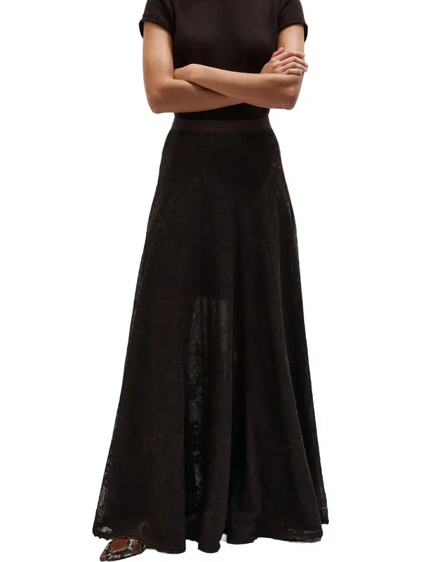 ME+EM Embroidered Tulle A-line Maxi Skirt - Cocoa Brown