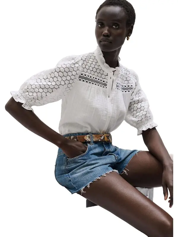 ME+EM Cheesecloth And Lace Detail Blouse - Soft White
