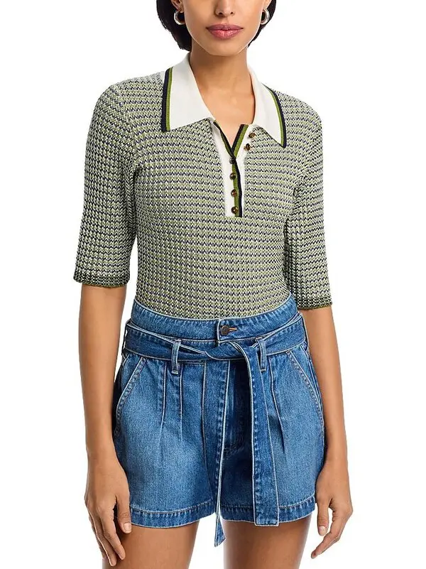 Veronica Beard Soza Polo Top - Navy/cactus