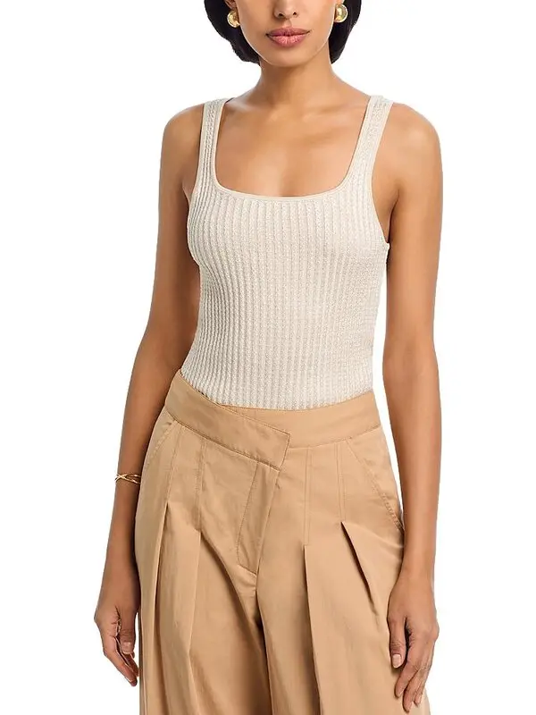 Veronica Beard Sandra Knit Tank - Off White/stone Khaki