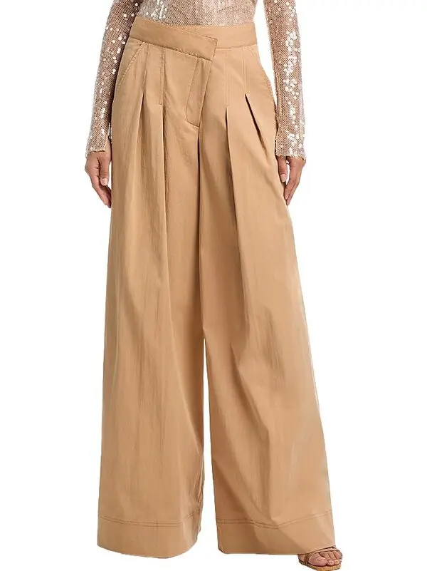 Veronica Beard Heron Pleated Wide-leg Pants - Khaki