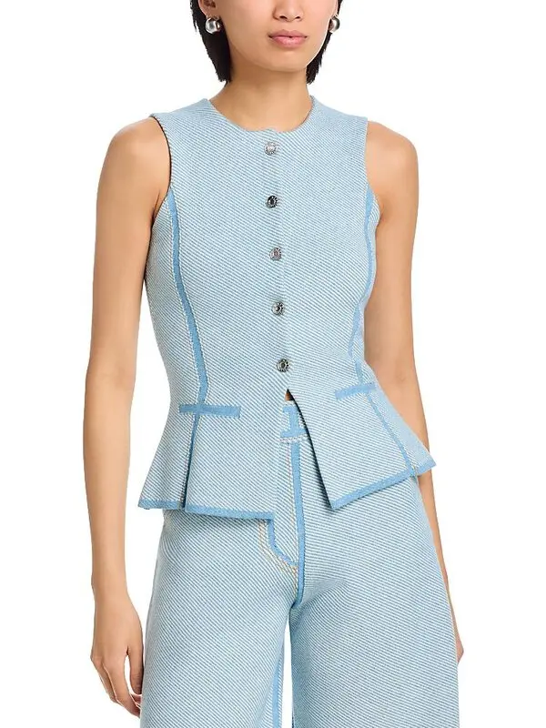 3.1 Phillip Lim Denim Effect Button Front Vest - Denim Multi