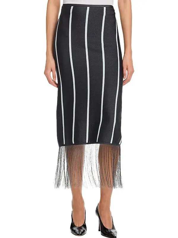 3.1 Phillip Lim Striped Fringe Trim Midi Skirt - Slate Multi