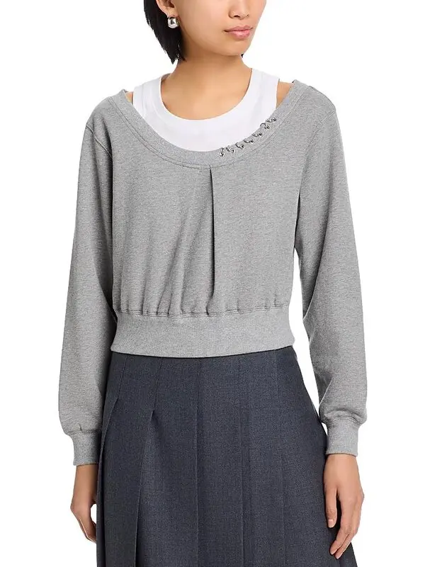 3.1 Phillip Lim Long Sleeve Embellished Layered Sweatshirt - Light Grey Melange