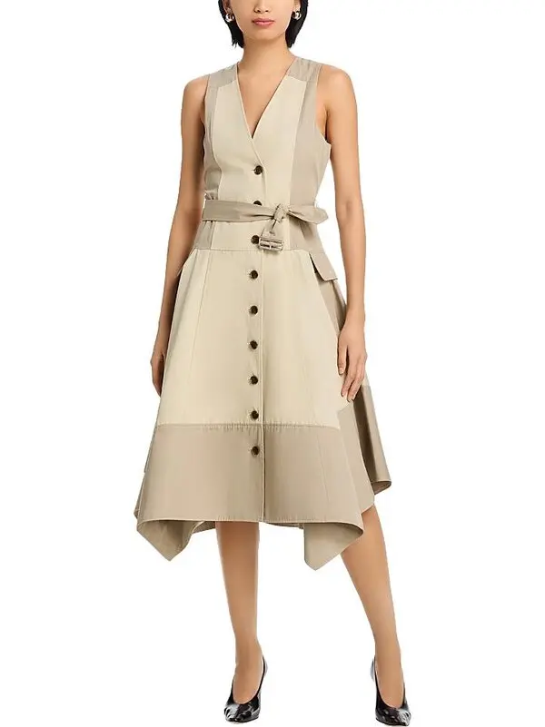 3.1 Phillip Lim Patchwork Sleeveless Belted Utility Dress - Khaki