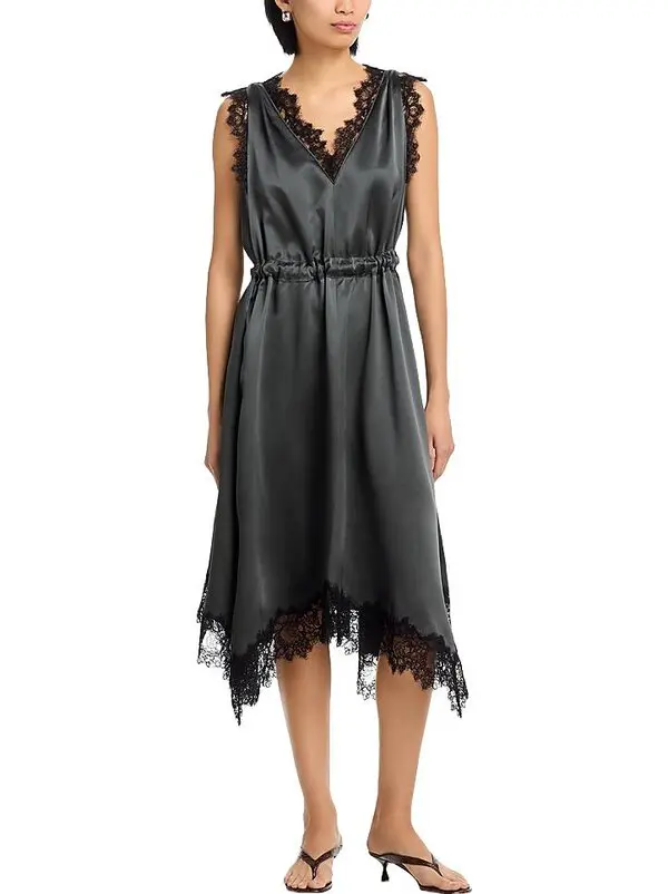 3.1 Phillip Lim Lace Trim V Neck Midi Dress - Slate