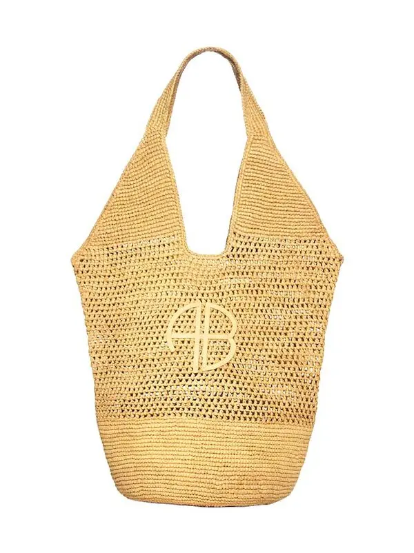 ANINE BING Leah Medium Raffia Hobo Bag - Beige