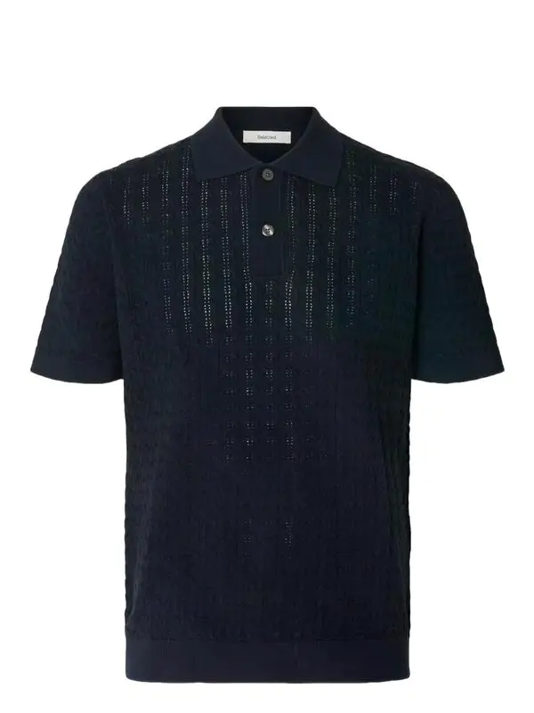 SELECTED Cable-knit Polo Shirt - Blue