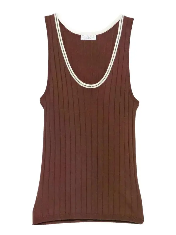 Brunello Cucinelli Ribbed Jersey Top - Brown