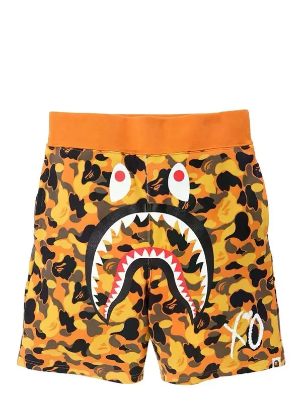 A BATHING APE Shark-print Sweat Shorts - Orange