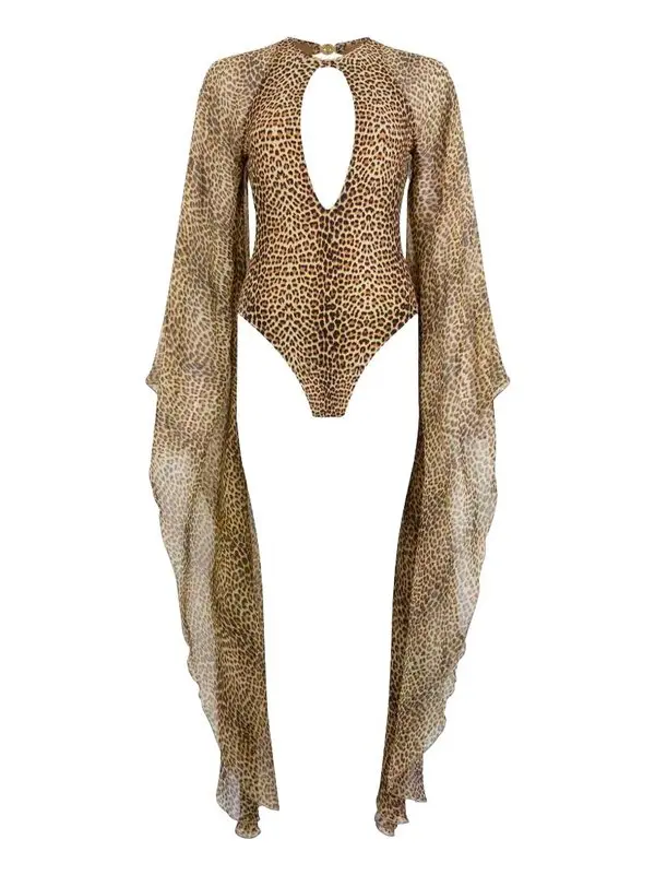 Roberto Cavalli Long-sleeve Open-back Swimsuit - Neutrals
