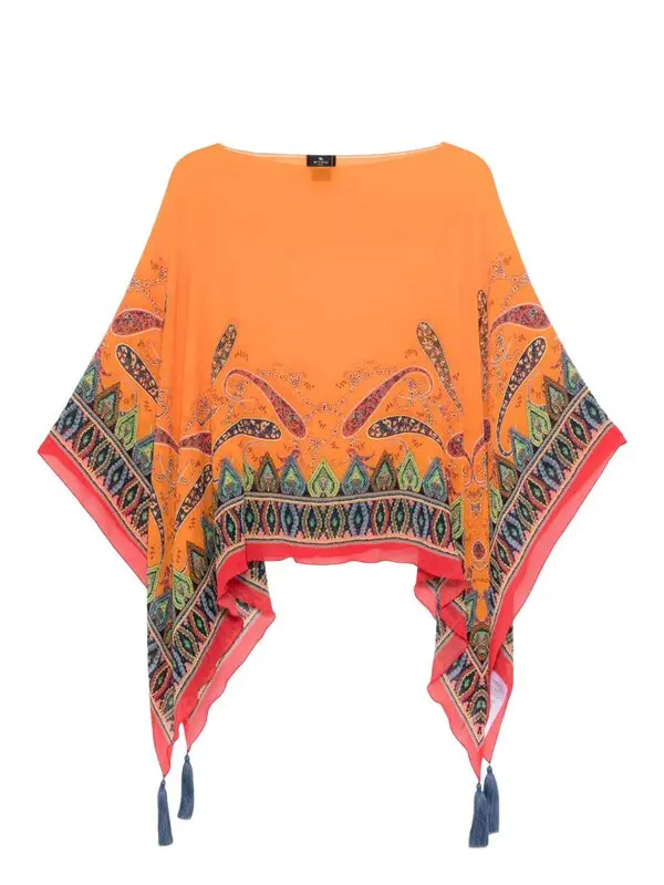 Etro Paisley Poncho Top - Orange