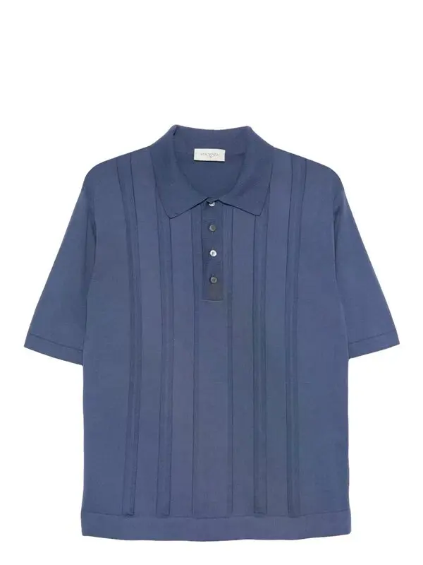 PIACENZA CASHMERE 1733 Buttoned Panelled Polo Shirt - Blue