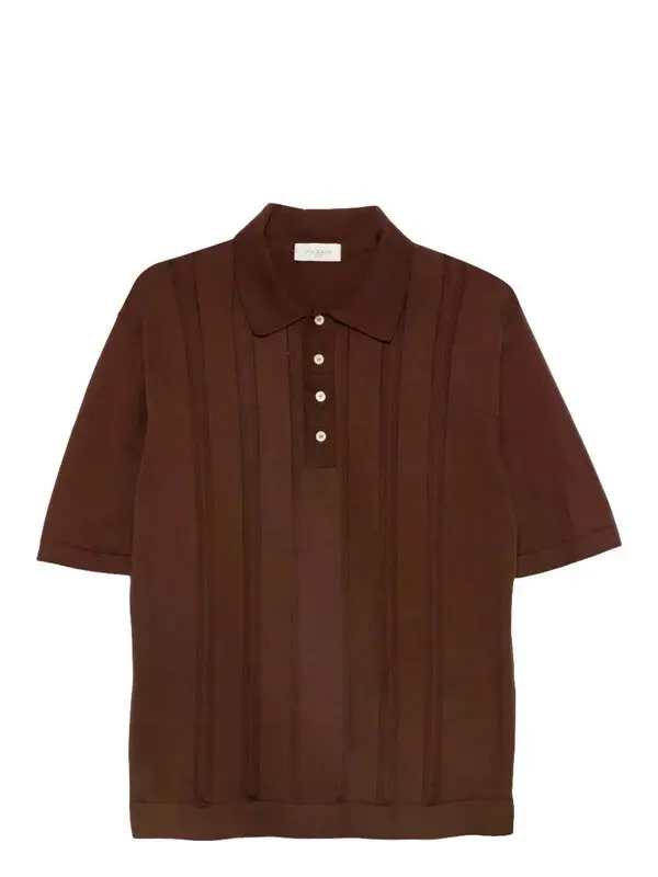 PIACENZA CASHMERE 1733 Buttoned Ribbed Polo Shirt - Brown