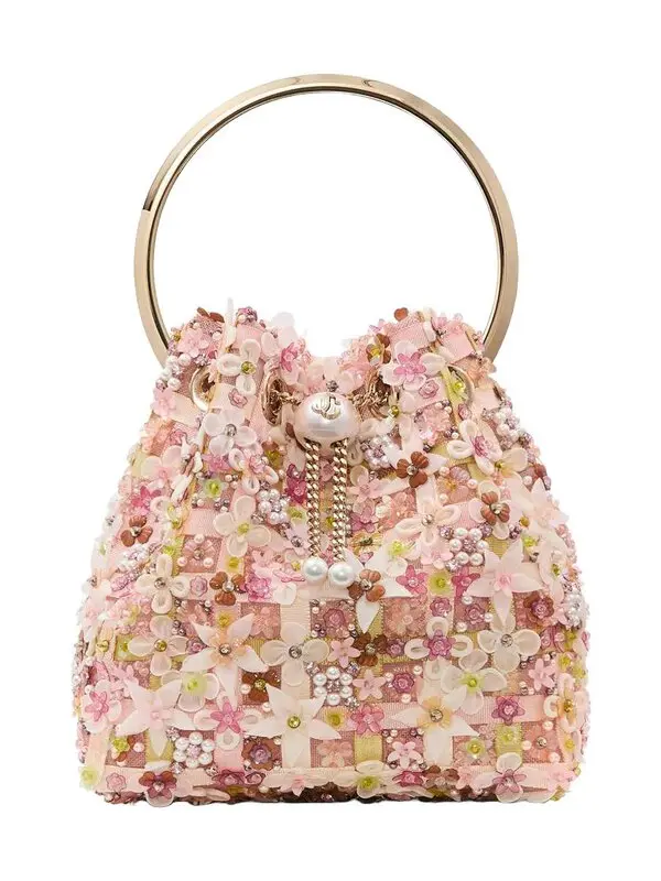 JIMMY CHOO Bon Bon Floral-appliqué Handle Shoulder Bag - Pink