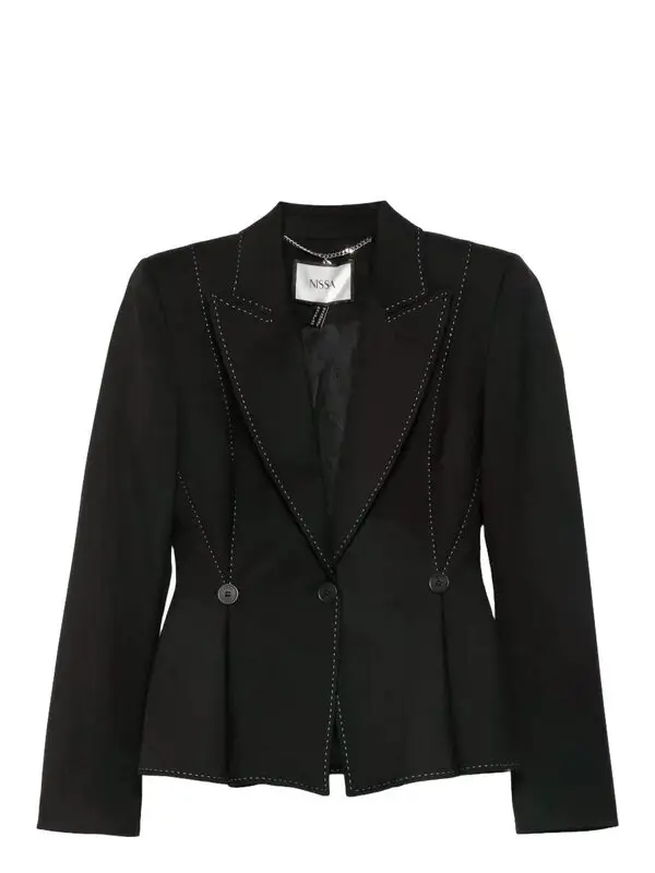 NISSA Topstitching Buttoned Jacket - Black