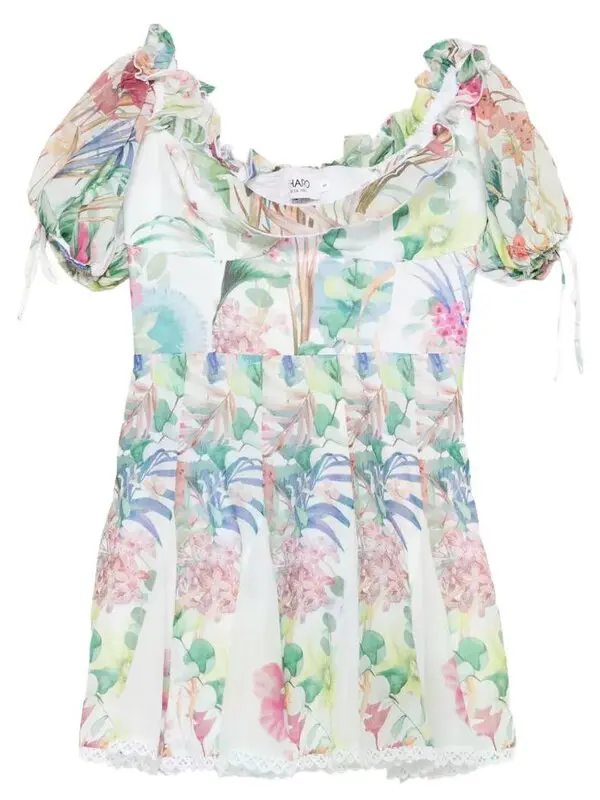 Charo Ruiz Ibiza Floral Ruffled Mini Dress - White