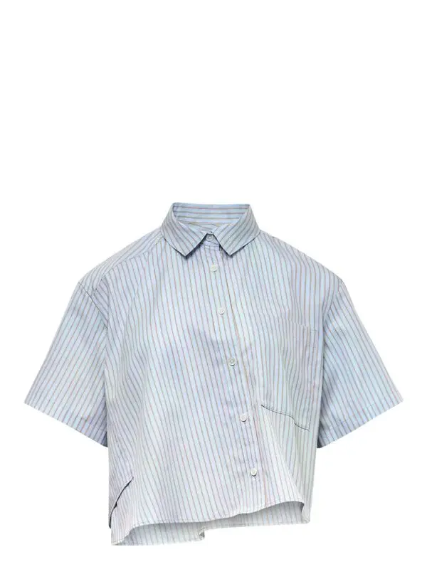 RE CODE Asymmetrical Striped Cropped Shirt - Blue