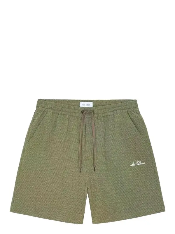 LES DEUX Seersucker Drawstring Shorts - Green