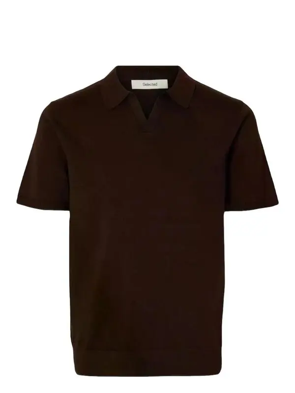 SELECTED Knitted V-neck Polo Shirt - Brown