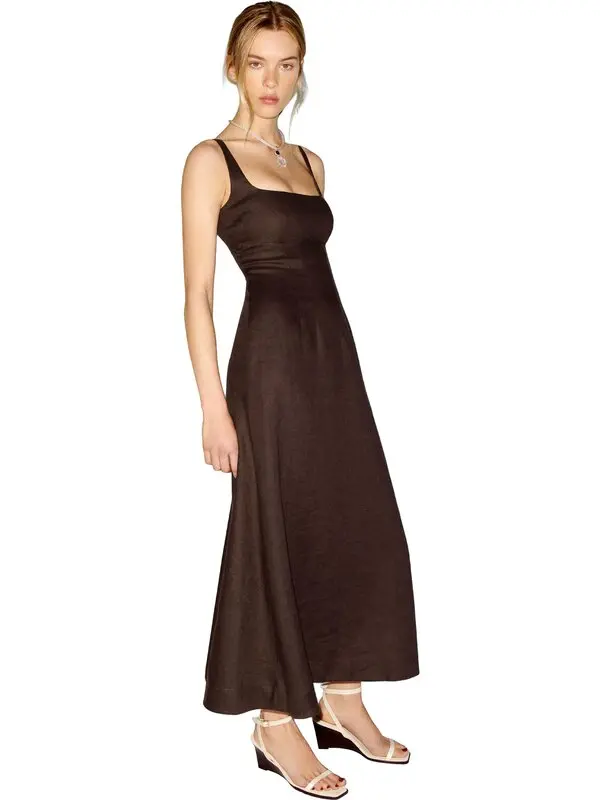 REFORMATION Sabine Linen Maxi Dress - Brown