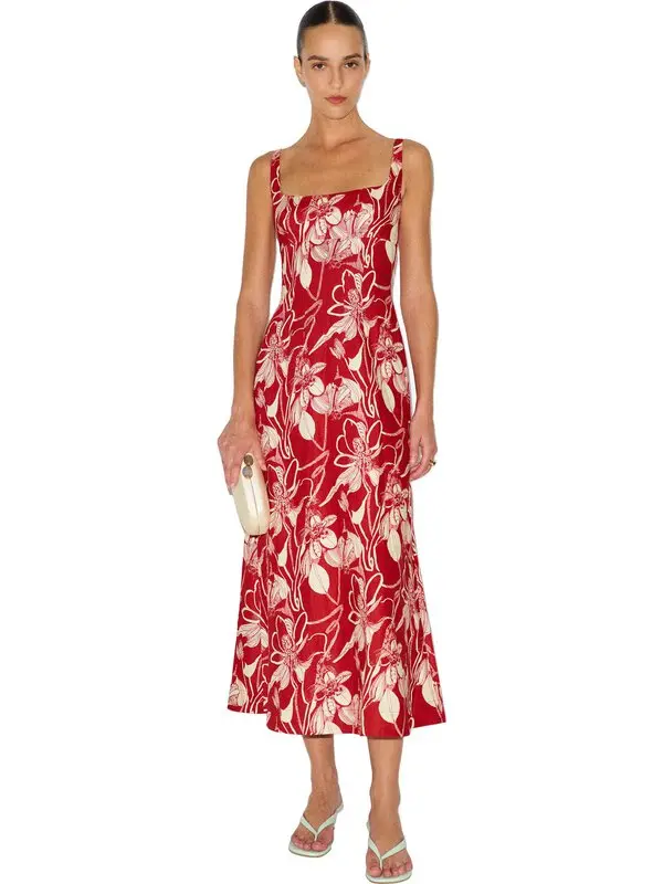 REFORMATION Sabine Linen Maxi Dress - Red