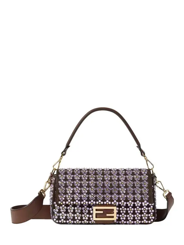 Fendi Medium Baguette Crystal-embellished Shoulder Bag - Brown
