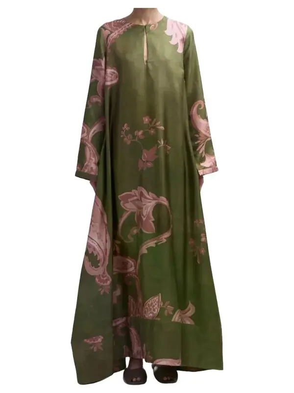 COGO Floral Print Silk Dress - Green