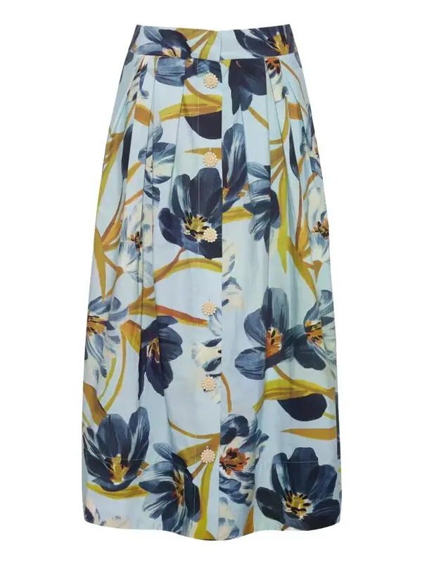 Cara Cara Marge Floral-print Midi Skirt - Blue