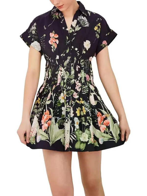 Cara Cara Nash Shirred Floral-print Dress - Blue