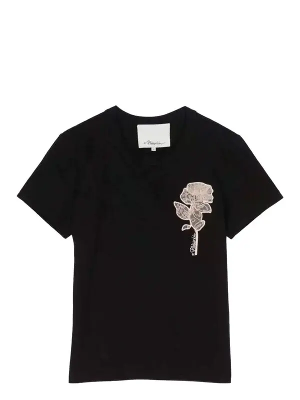 3.1 Phillip Lim Floral-embroidered T-shirt - Black