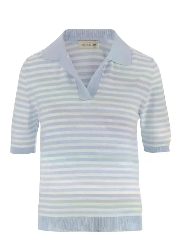 Bruno Manetti Striped-pattern Collared T-shirt - Blue
