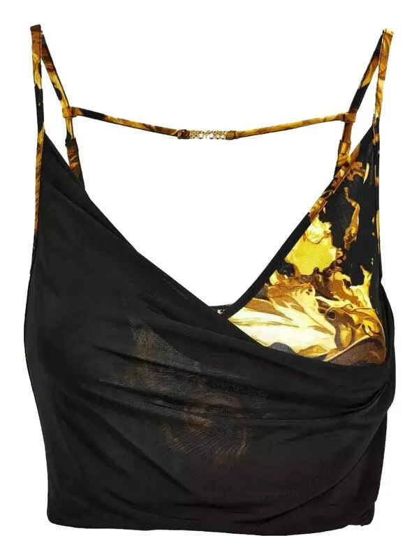 Versace Printed Draped Tank Top - Black