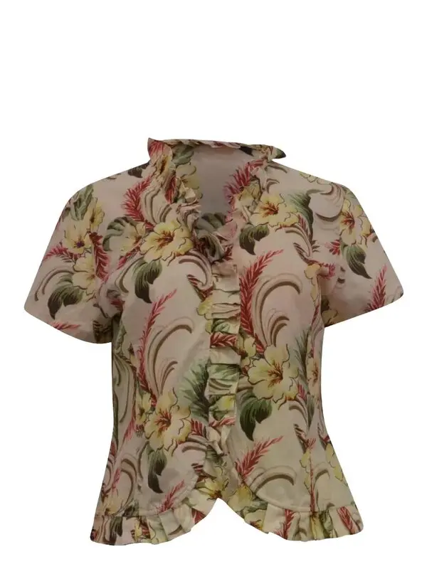 Oscar De La Renta Floral-print Ruffled Blouse - Neutrals