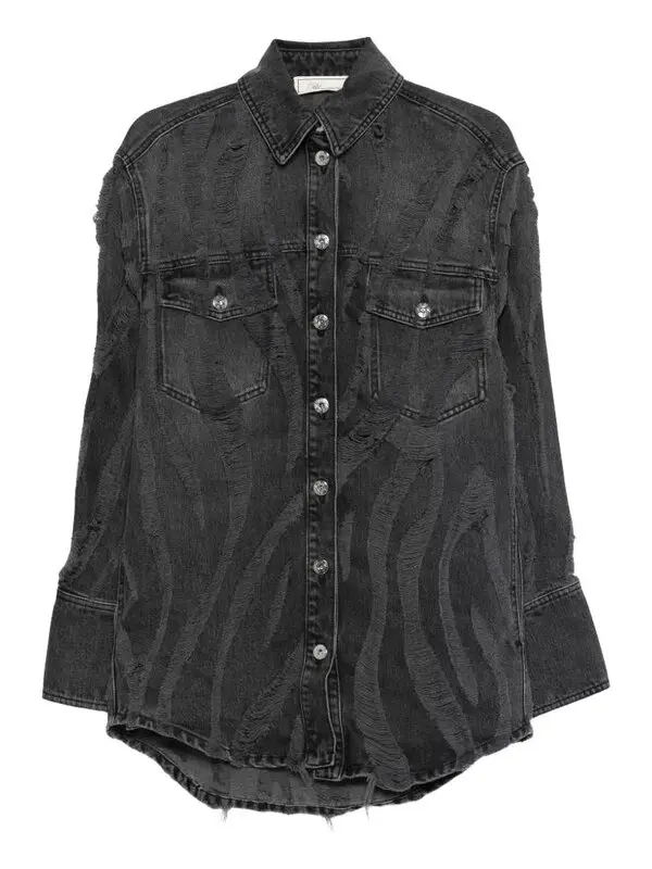 Blumarine Distressed Denim Shirt - Grey