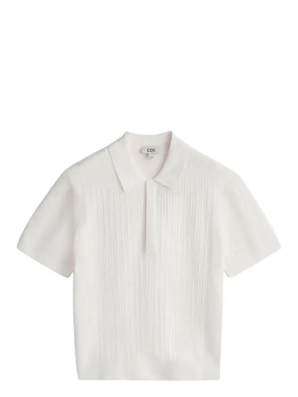 Cos Textured-panel Cotton Polo Shirt - White