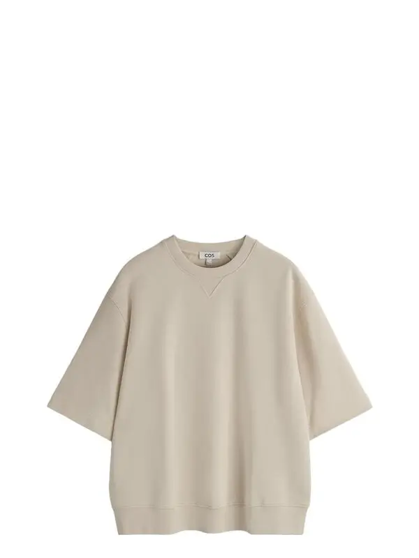 Cos Oversized Short-sleeve Cotton Sweatshirt - Light Beige