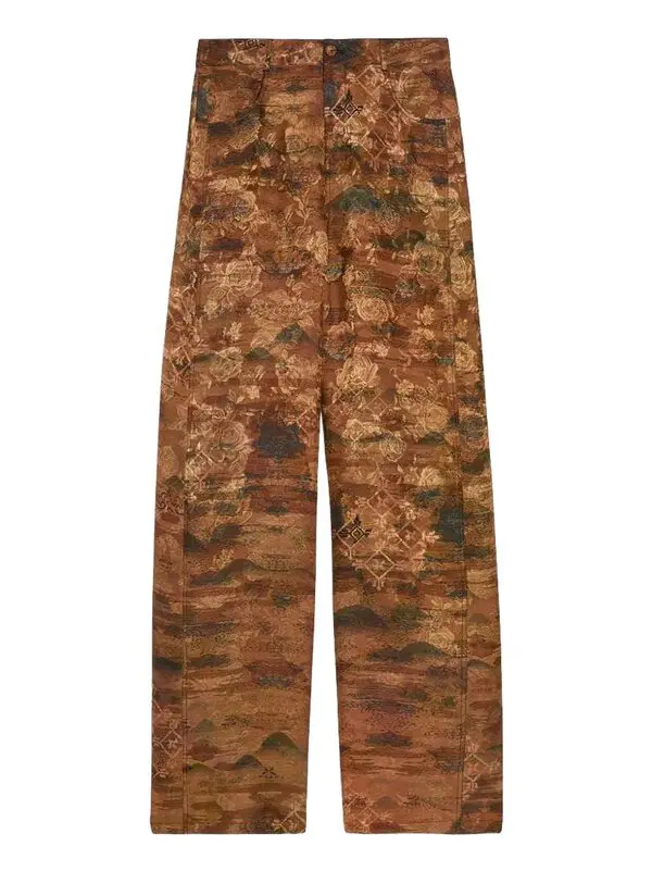 Momoni Aguila Printed Jacquard Flared Trousers - Brown