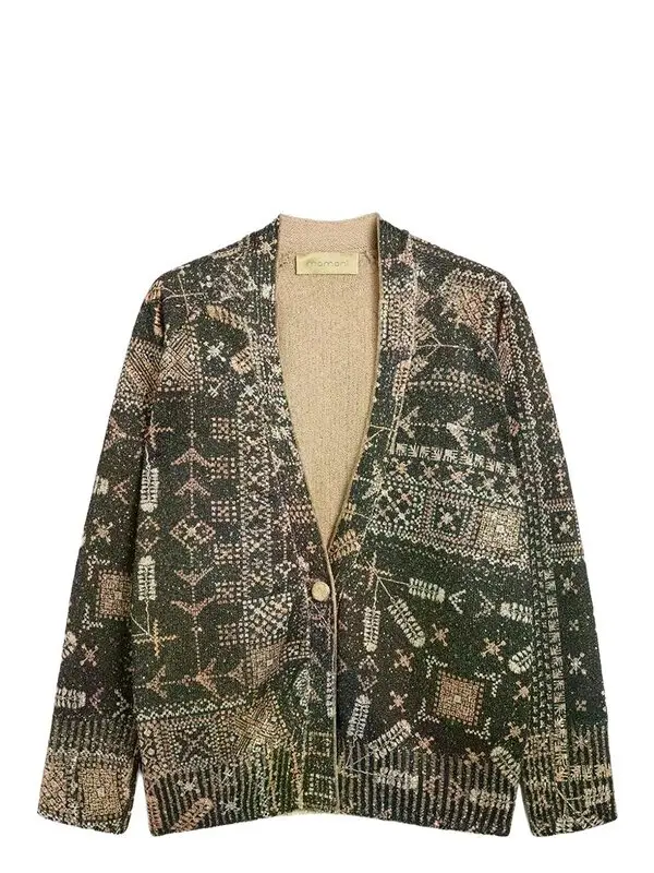 Momoni Printed Sequin Cardigan - Black