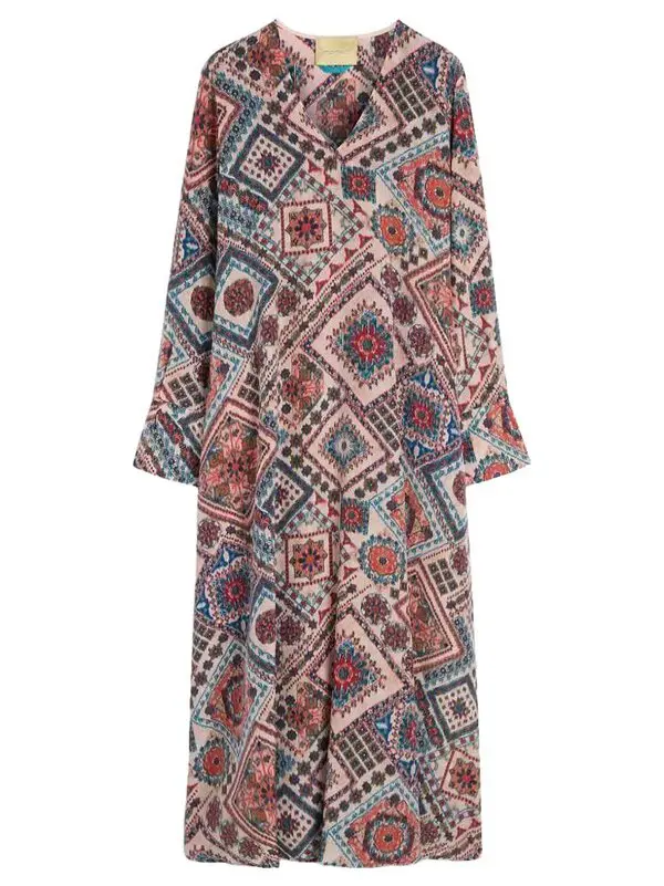 Momoni Printed V-neck Dress - Pink
