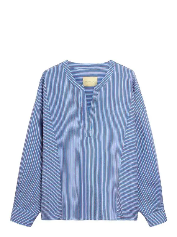 Momoni Striped V-neck Blouse - Blue