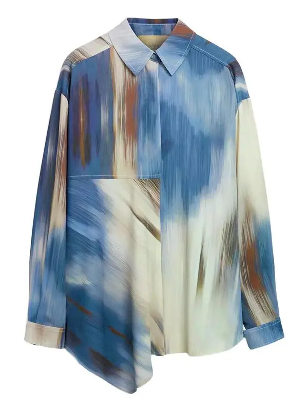 Momoni Printed Asymmetric Shirt - Blue