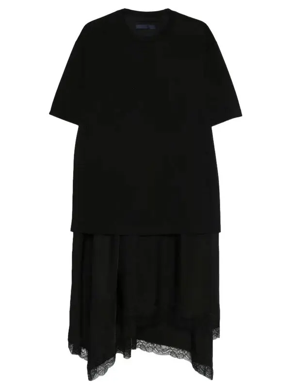 JUUN.J Lace-trim Panelled Midi Dress - Black