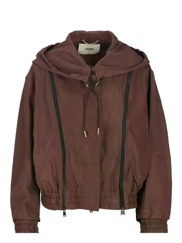 Fendi Hooded Zip-up Bomber Jacket - Brown